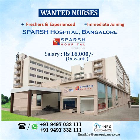 Nursing Recruitment For Ss Sparsh Hospital Bangalore C Nex Guidance