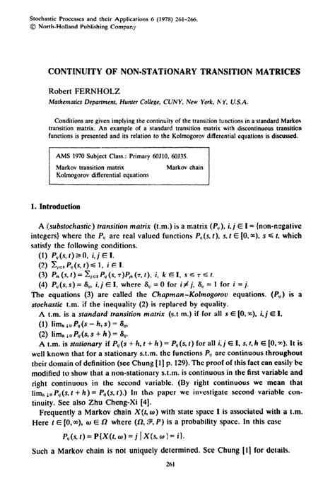 Pdf Continuity Of Non Stationary Transition Matrices