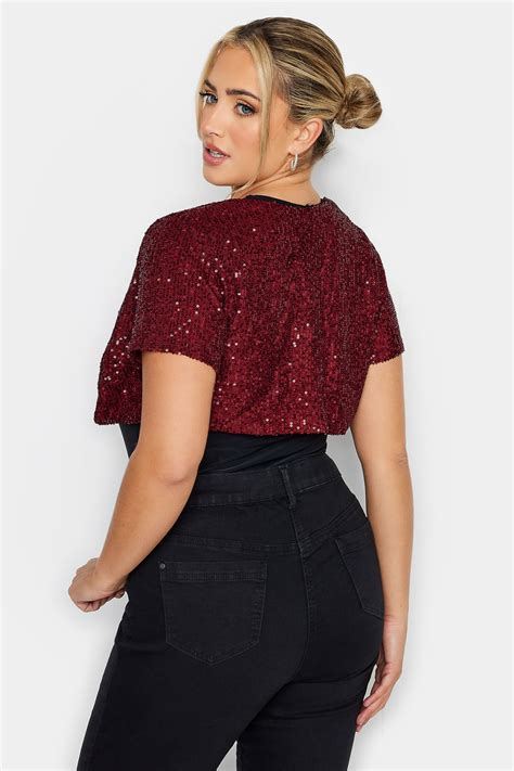Plus Size Yours London Red Sequin Embellished Shrug Cardigan Yours