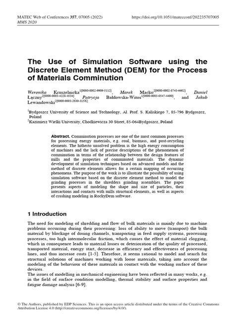 Use Of Simulation Software Using Discrete Element Method Dem Pdf