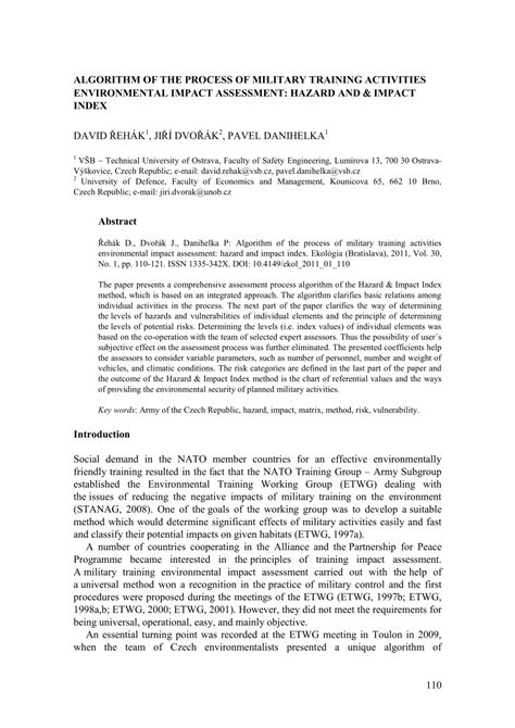 Pdf Algorithm Of The Process Of Military Training Activities Environmental Impact Assessment