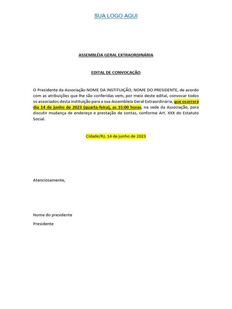 Modelo De Edital De Convocação Assembleia Pdf