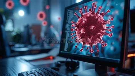 Close Up Of A Computer Screen Displaying A Virus Image Representing