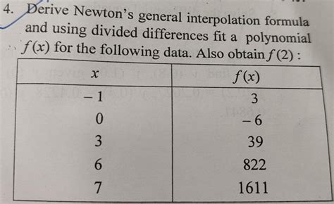 4 Derive Newtons General Interpolation Formula And Using Divided Differ
