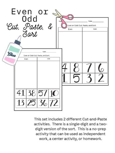 Even Or Odd Cut Paste And Sort By Add It Up Elementary Math Resources