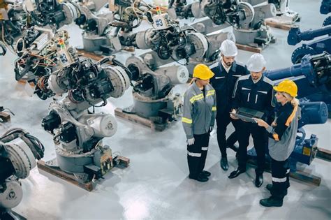 Premium Photo Engineer Team Diverse Working Together In Modern Industrial Robotics Factory
