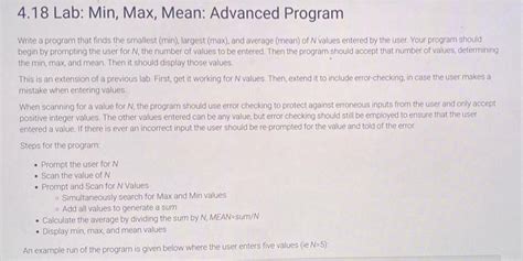 Solved 418 Lab Min Max Mean Advanced Program Write A