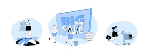 계절 판매 할인을 설정합니다 구매와 선물로 가득 찬 트롤리를 가진 쾌활한 쇼핑 중독 소녀 행복한 남자와 여자 가득 찬에 대한 스톡 벡터 아트 및 기타 이미지 Istock