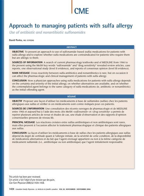 Pdf Approach To Managing Patients With Sulfa Allergy Use Of