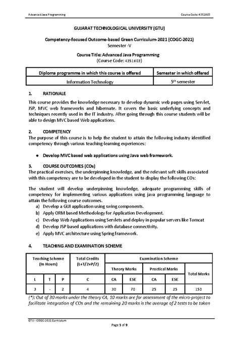 4351603 Advanced Java Programming Gtu Cogc 2021 Curriculum Gujarat