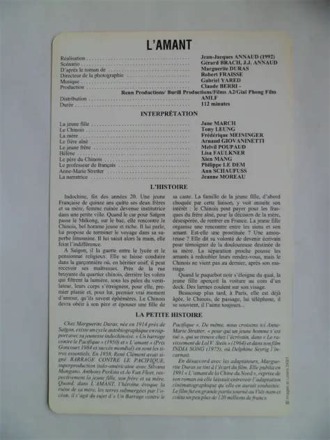 Carte Fiche Cinema 1992 Lamant Jane March Tony Leung Frédérique