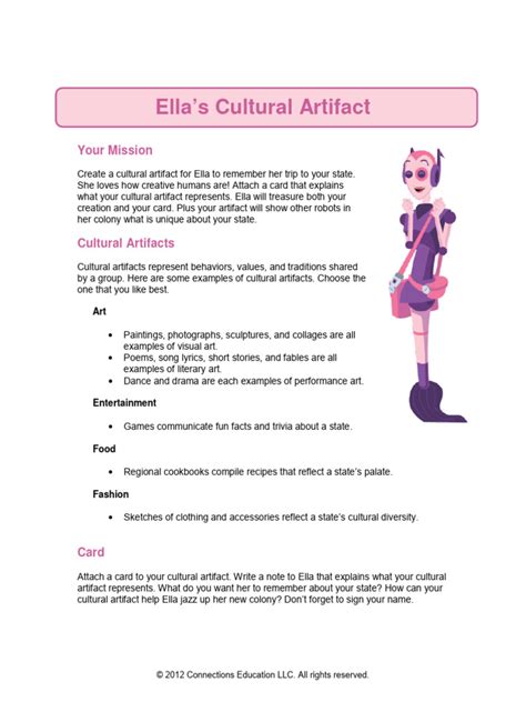 Ellas Artifact Directions Rubric Pdf The Arts