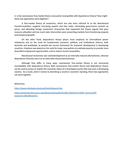 Neoclassical Free Market Theory And Dependence Theory Economic