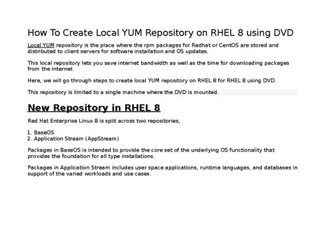 how to create local yum repository on rhel 8 using dvd this local