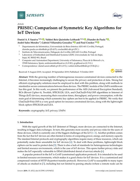 Pdf Prisec Comparison Of Symmetric Key Algorithms For Iot Devices