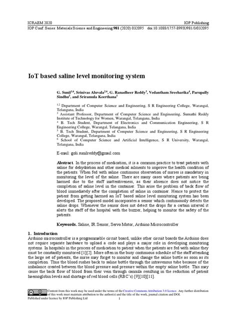 iot based saline level monitoring system pdf saline medicine