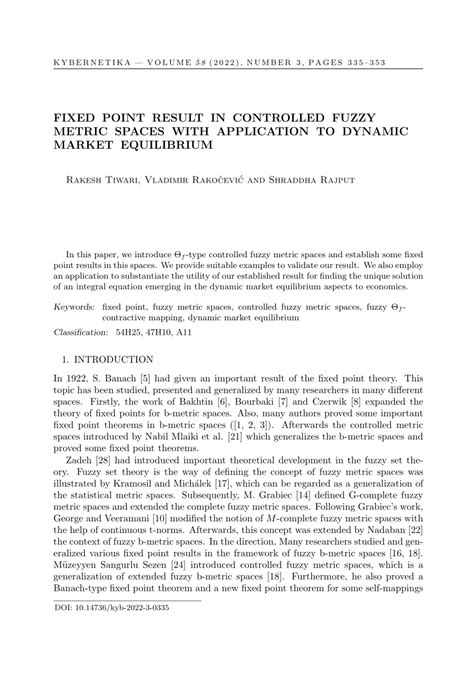 Pdf Fixed Point Result In Controlled Fuzzy Metric Spaces With Application To Dynamic Market