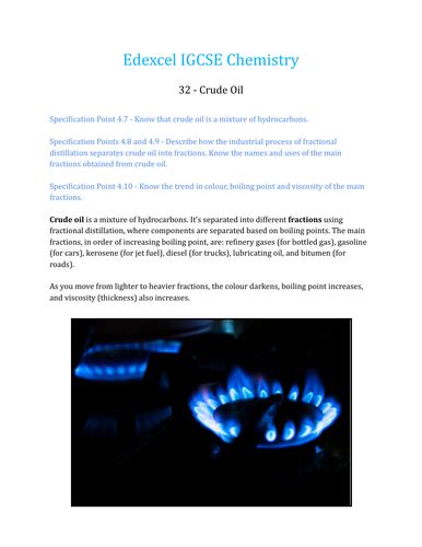Edexcel Igcse Chemistry Lesson 32 Crude Oil Teaching Resources