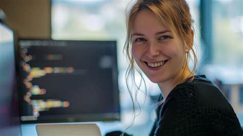 Portrait Of Happy And Successful Female Programmer Inside Office At Workplace Worker Generative