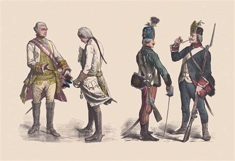 18세기 오스트리아 군복 수작업색 나무 조각 C1880 출판 땋은 머리에 대한 스톡 벡터 아트 및 기타 이미지 땋은 머리