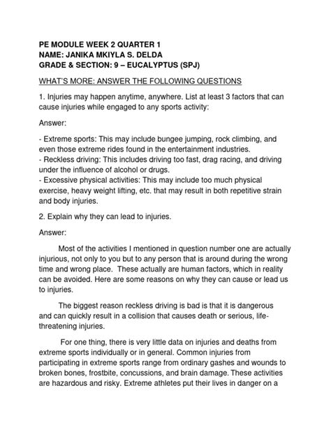 Pe Module Week 2 Quarter 1 Pdf First Aid
