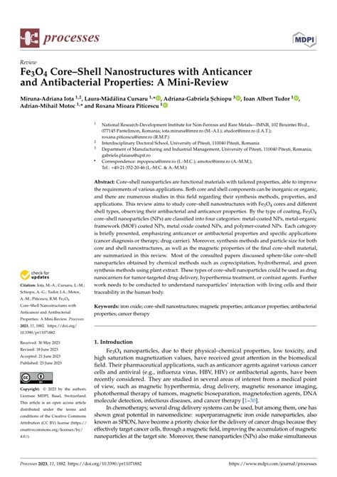 Pdf Fe3o4 Coreshell Nanostructures With Anticancer And Antibacterial Properties A Mini Review