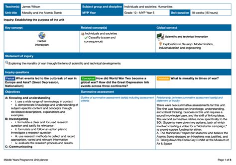 Myp Unit Planner Grisham Middle School International Baccalaureate