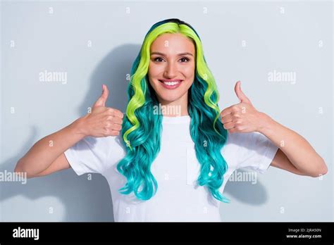 Photo Of Confident Pretty Vibrant Gradient Hair Girl Dressed T Shirt