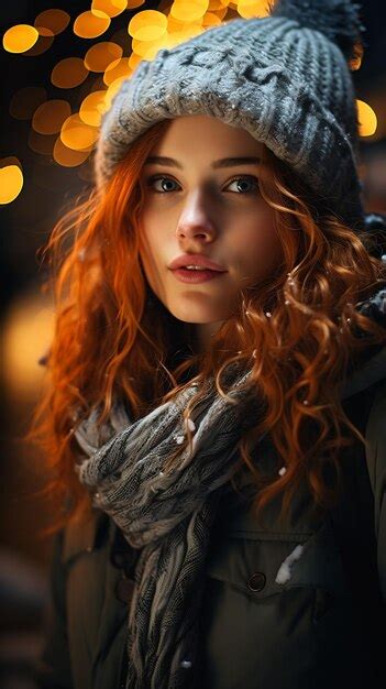 Premium Ai Image Siberian Beauty A Closeup Of A Redhead Girl In A Hat And Scarf