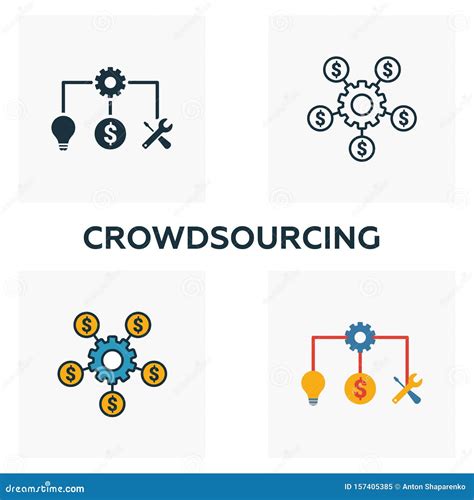 Crowdsourcing Icon Set Four Elements In Diferent Styles From Content Icons Collection Stock