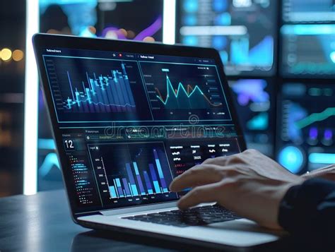 Digital Analytics Dashboard Visualizing Marketing Data On Laptop Screen In Futuristic Office
