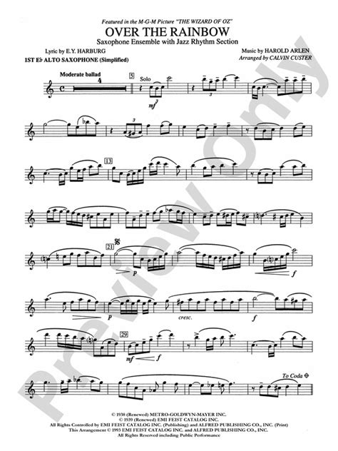 Over The Rainbow 1st Alto Sax Simplified 1st Alto Sax Simplified Part