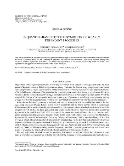Pdf A Quantile Based Test For Symmetry Of Weakly Dependent Processes