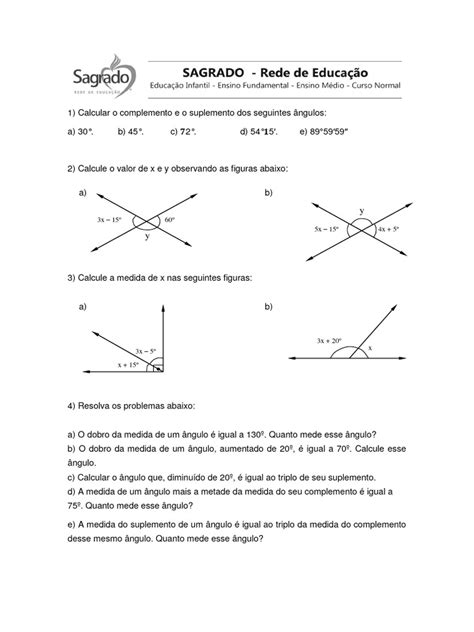 Lista Angulos Complementares Suplementares E Opostos Pelo Vertice E
