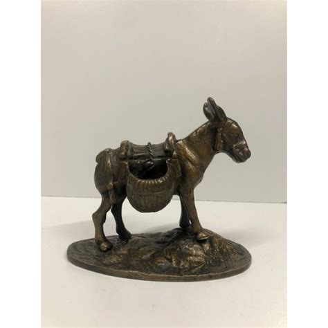 Antica Piccola Scultura Statua Asino Fusione Bronzo Asinello Bisacce