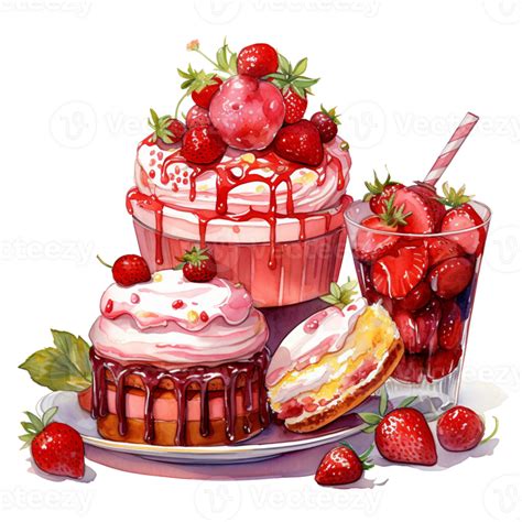 Strawberry Dessert Watercolor 27147607 Png