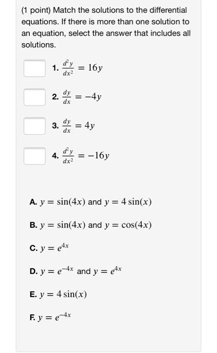 Solved 1 Point Match The Solutions To The Differential Chegg Com