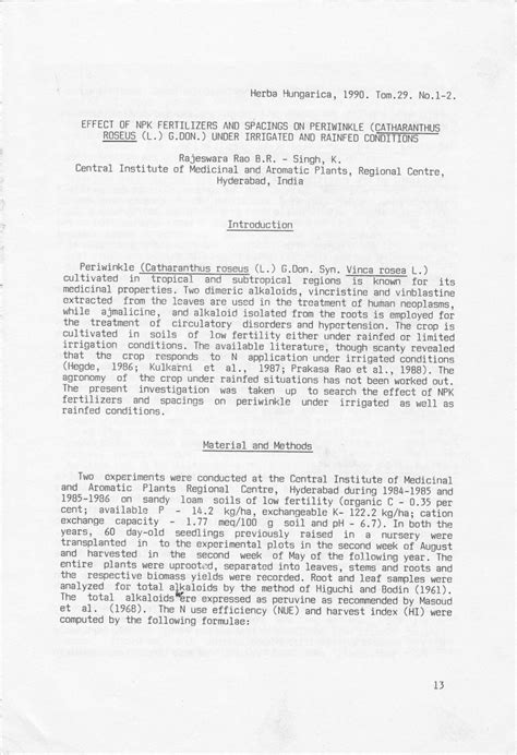 Pdf Effect Of Npk Fertilizers And Spacings On Periwinkle