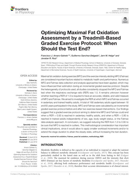 Pdf Optimizing Maximal Fat Oxidation Assessment By A Treadmill Based