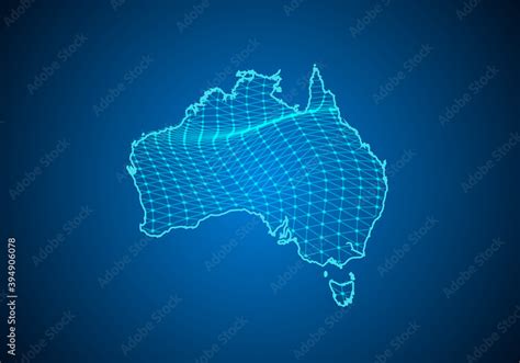 Abstract Digital Map Of Australia With Particles Dots And Line