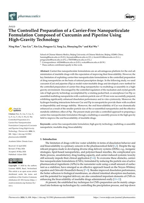 Pdf The Controlled Preparation Of A Carrier Free Nanoparticulate Formulation Composed Of