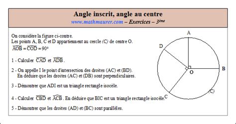 Exercices corrigés sur angle inscrit et angle au centre en troisième
