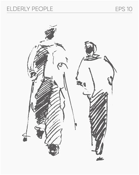 Premium Vector Elderly People Walking Together Hand Drawn Vector