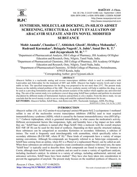 Pdf Synthesis Molecular Docking In Silico Admet Screening