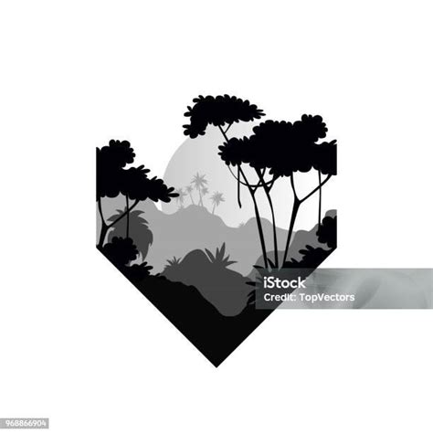 열대우림 산 태양 흰색 바탕에 기하학적 모양 디자인 벡터 일러스트 레이 션에에서 흑백 풍경 아름 다운 열 대 풍경 0명에 대한 스톡 벡터 아트 및 기타 이미지 Istock