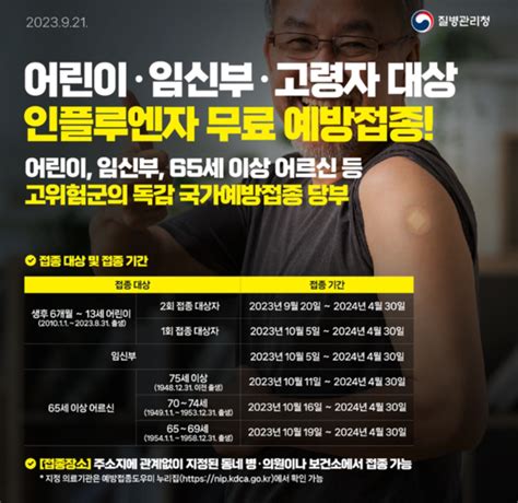 어르신 무료독감 나이예방접종 대상·장소·기간