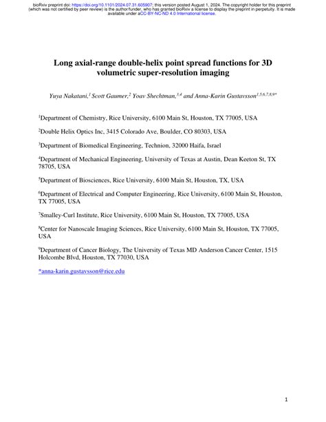 Pdf Long Axial Range Double Helix Point Spread Functions For 3d