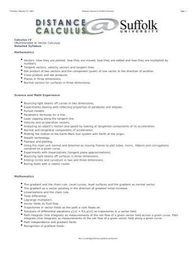 Multivariable Or Vector Calculus Detailed Syllabus Mathematics