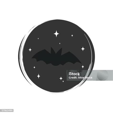 박쥐와 별 브러쉬 질감으로 원에 일러스트 소셜 미디어 스토리와 인스 타 그램 하이라이트귀여운 아이콘 벡터 0명에 대한 스톡 벡터