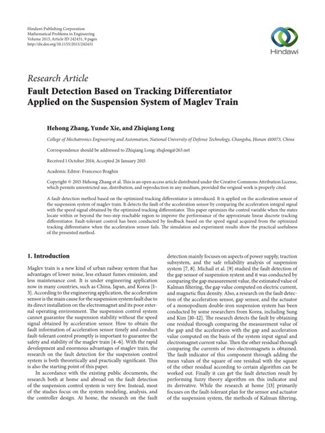 Pdf Fault Detection Based On Tracking Differentiator Applied On The Suspension System Of